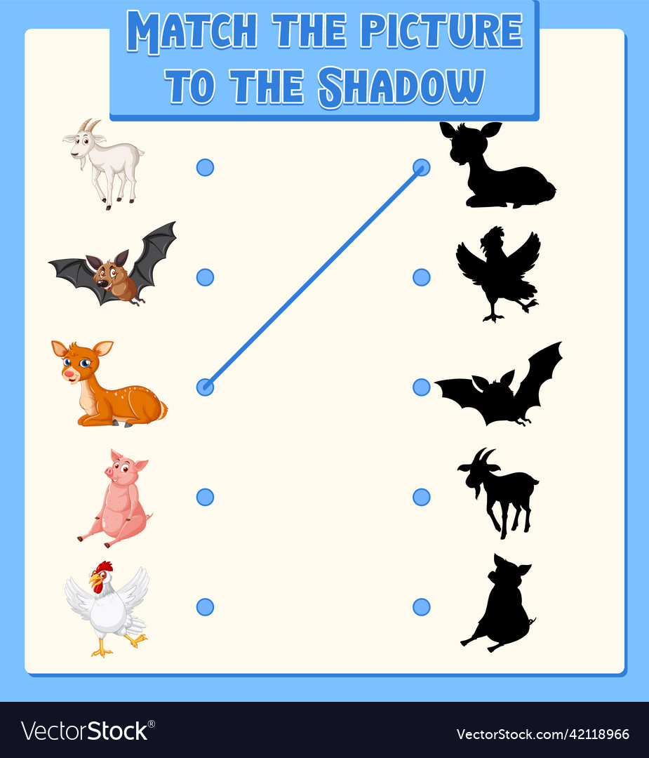 Shadow matching game template Royalty Free Vector Image