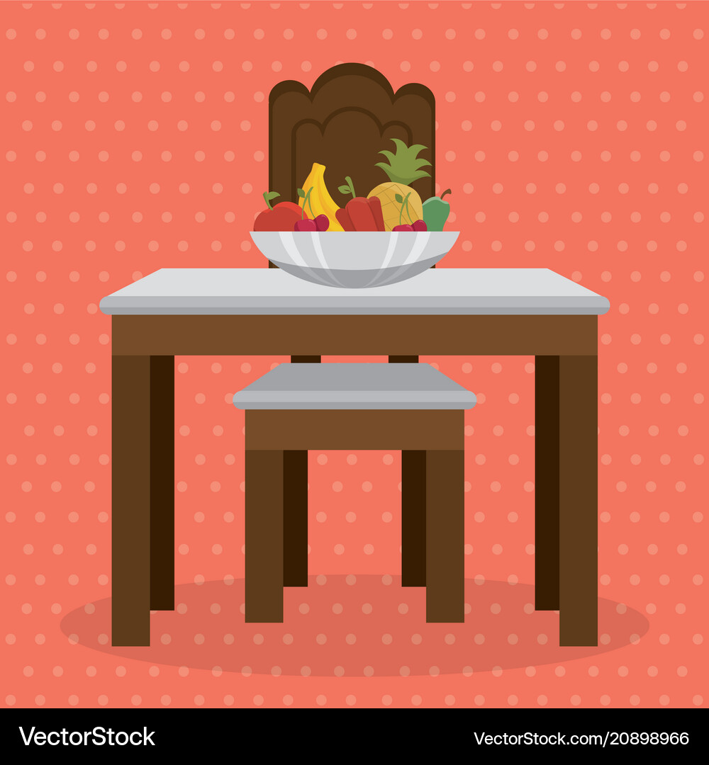 Table with fruits dinning room scene Royalty Free Vector