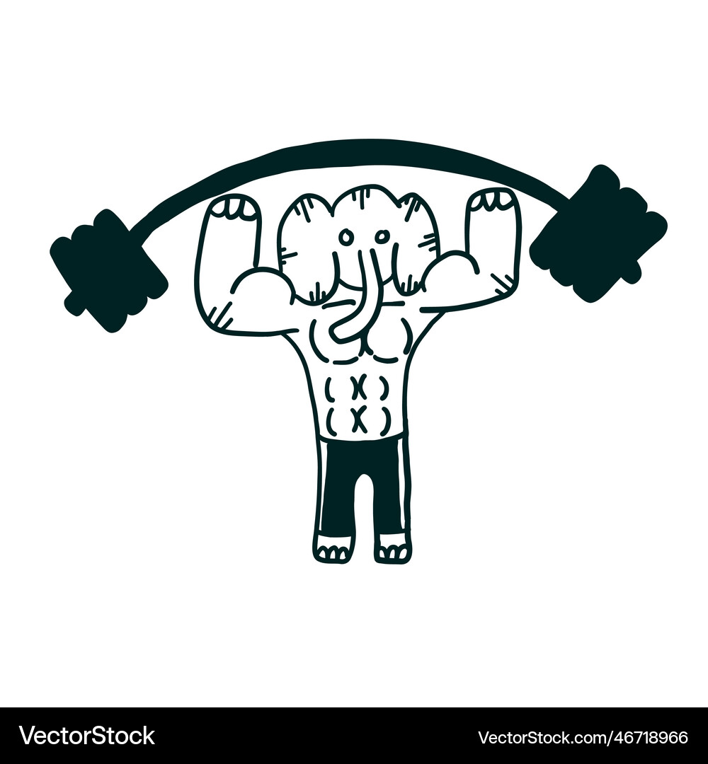 Training elephant with a barbell in outline Vector Image