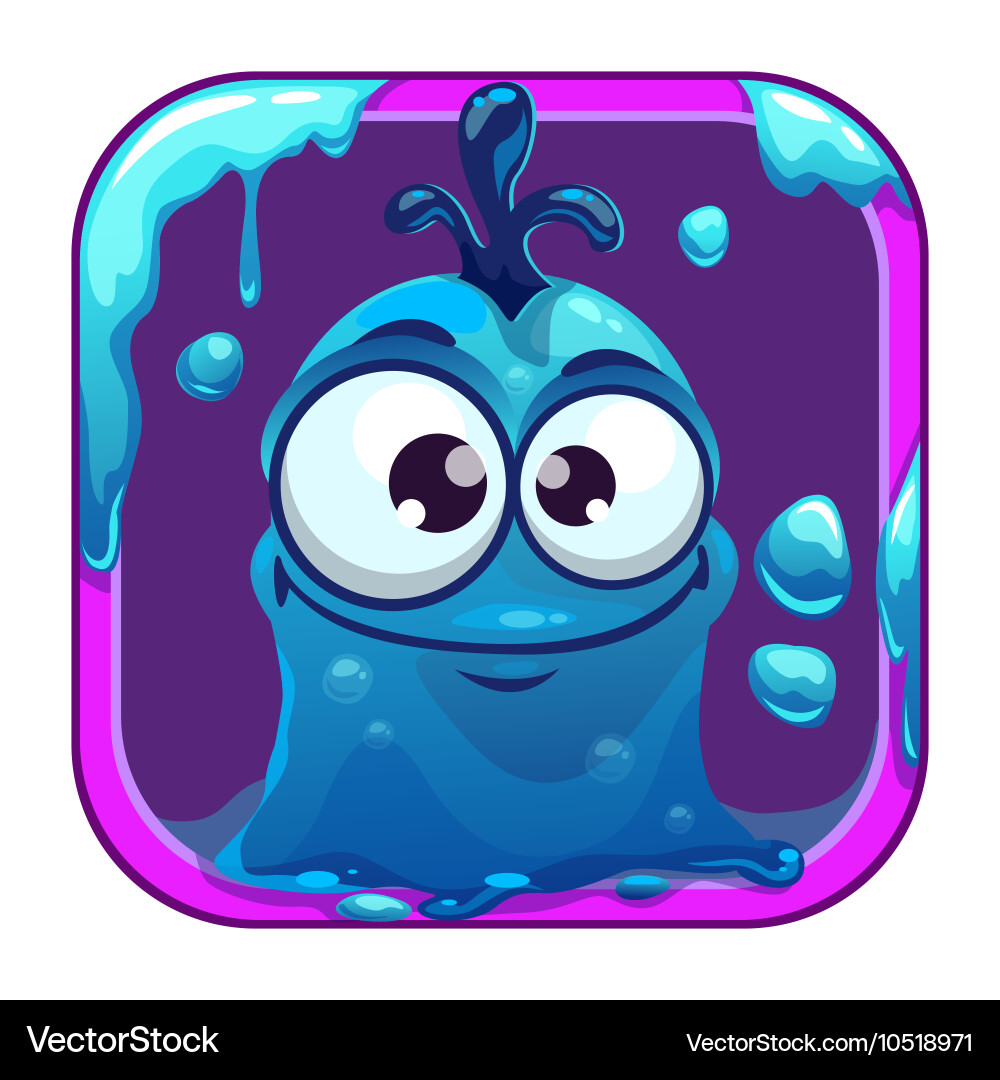App icon with funny blue slimy monster Royalty Free Vector