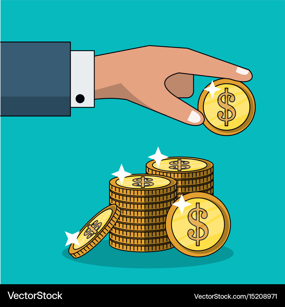 Colorful background of hand stacking coins Vector Image