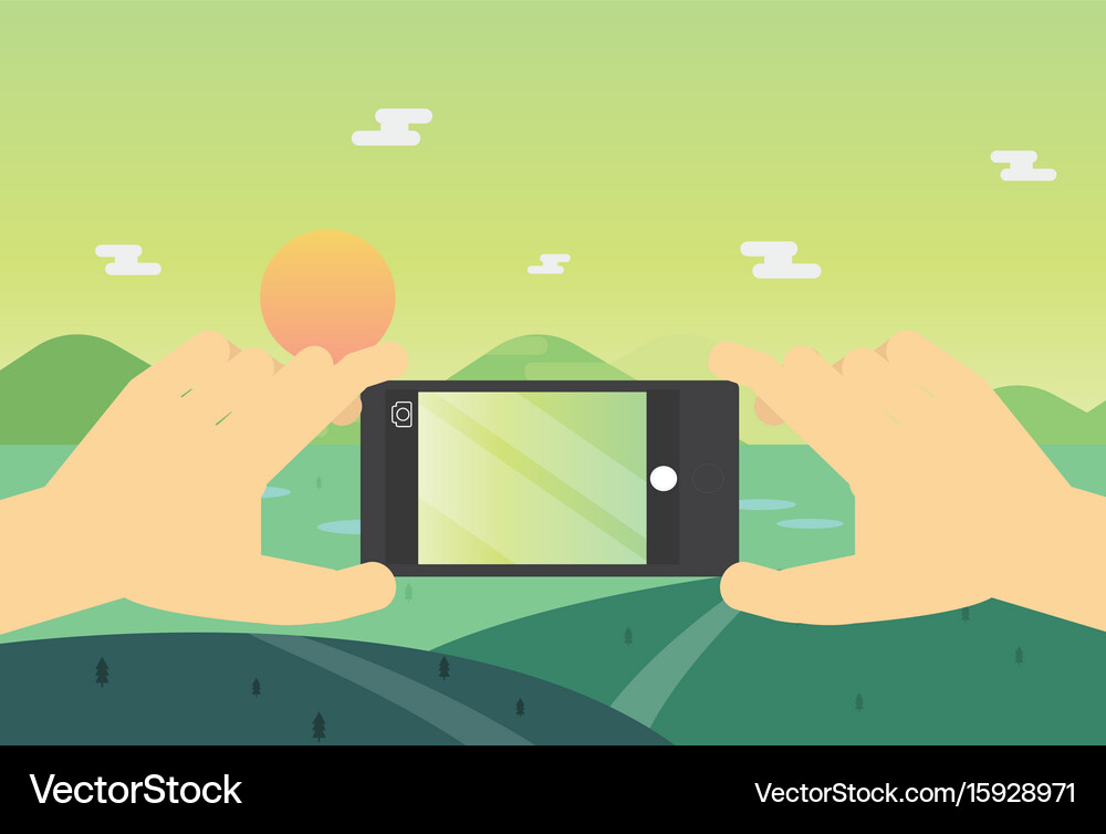 Flat lay mobile landscape photo hands with phone Vector Image