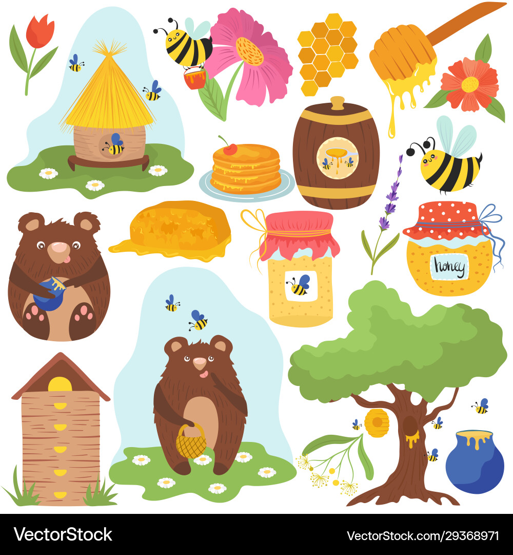 Honey funny cartoon icons Royalty Free Vector Image