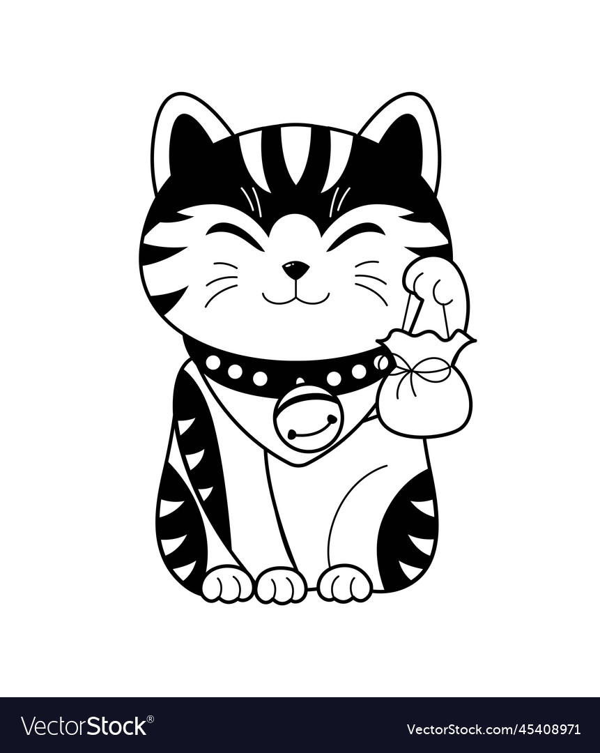 Maneki neko outline Royalty Free Vector Image - VectorStock
