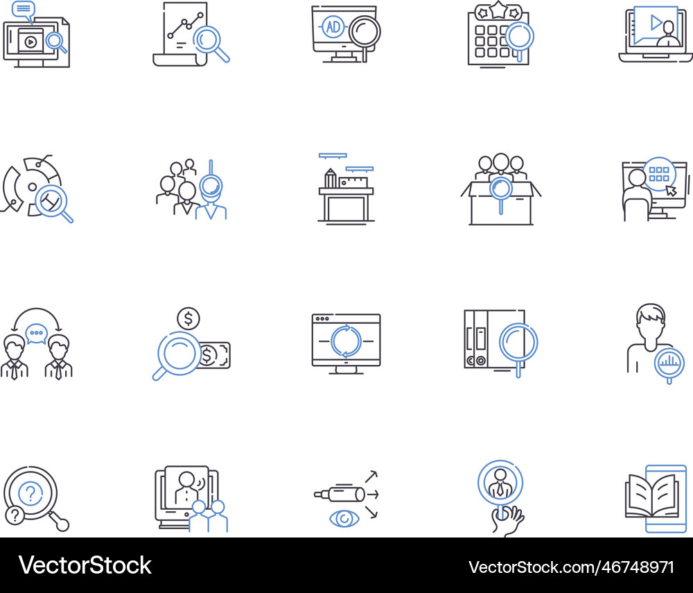 Search outline icons collection find explore Vector Image