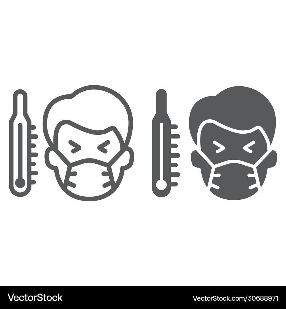 Sick man with thermometer line and glyph icon Vector Image