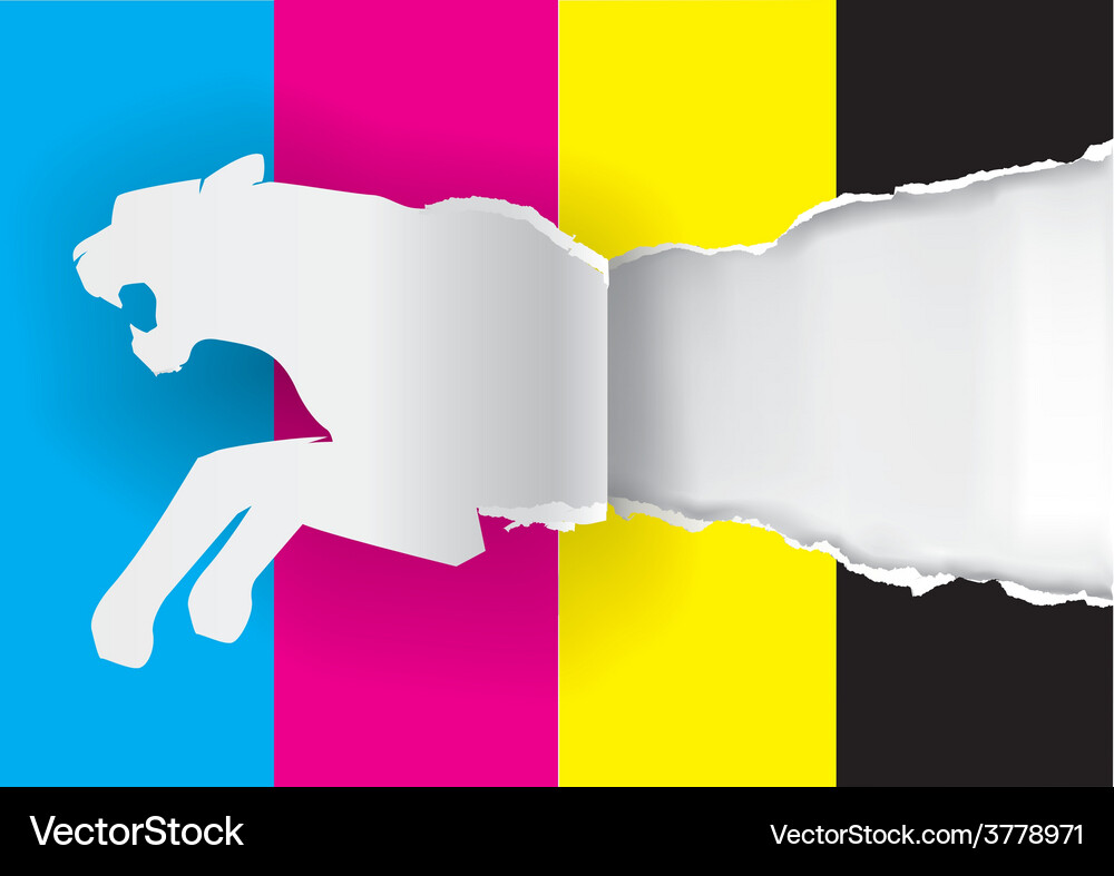 Tiger ripping paper with print colors Royalty Free Vector