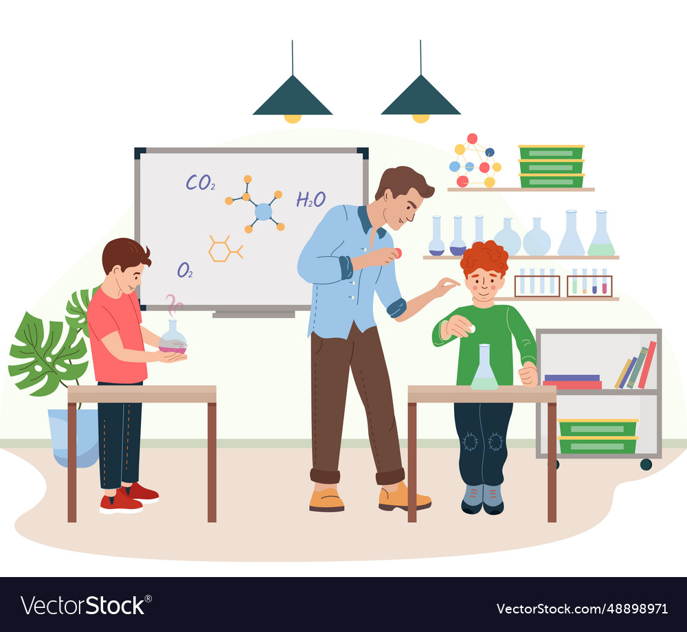 Tutor classes in lab flat composition Royalty Free Vector