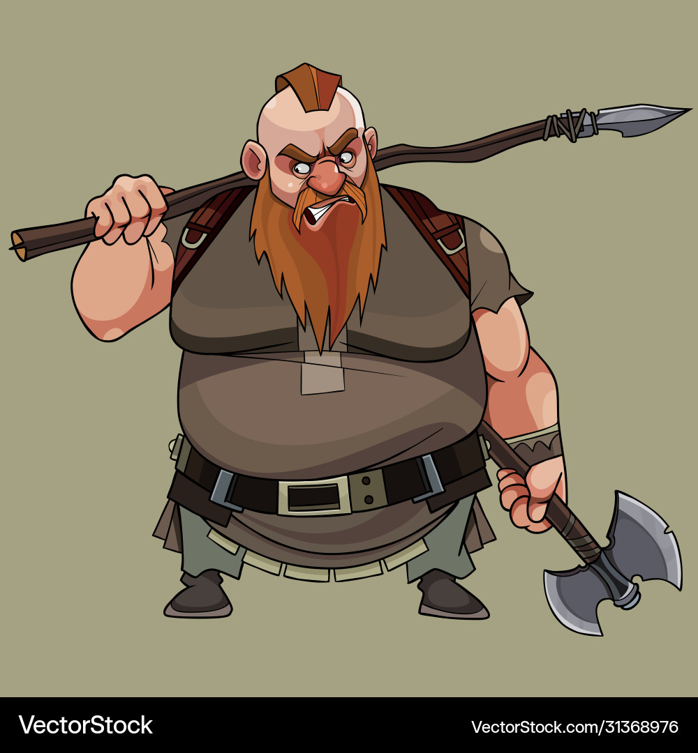 Angry cartoon red man with a beard with a spear Vector Image