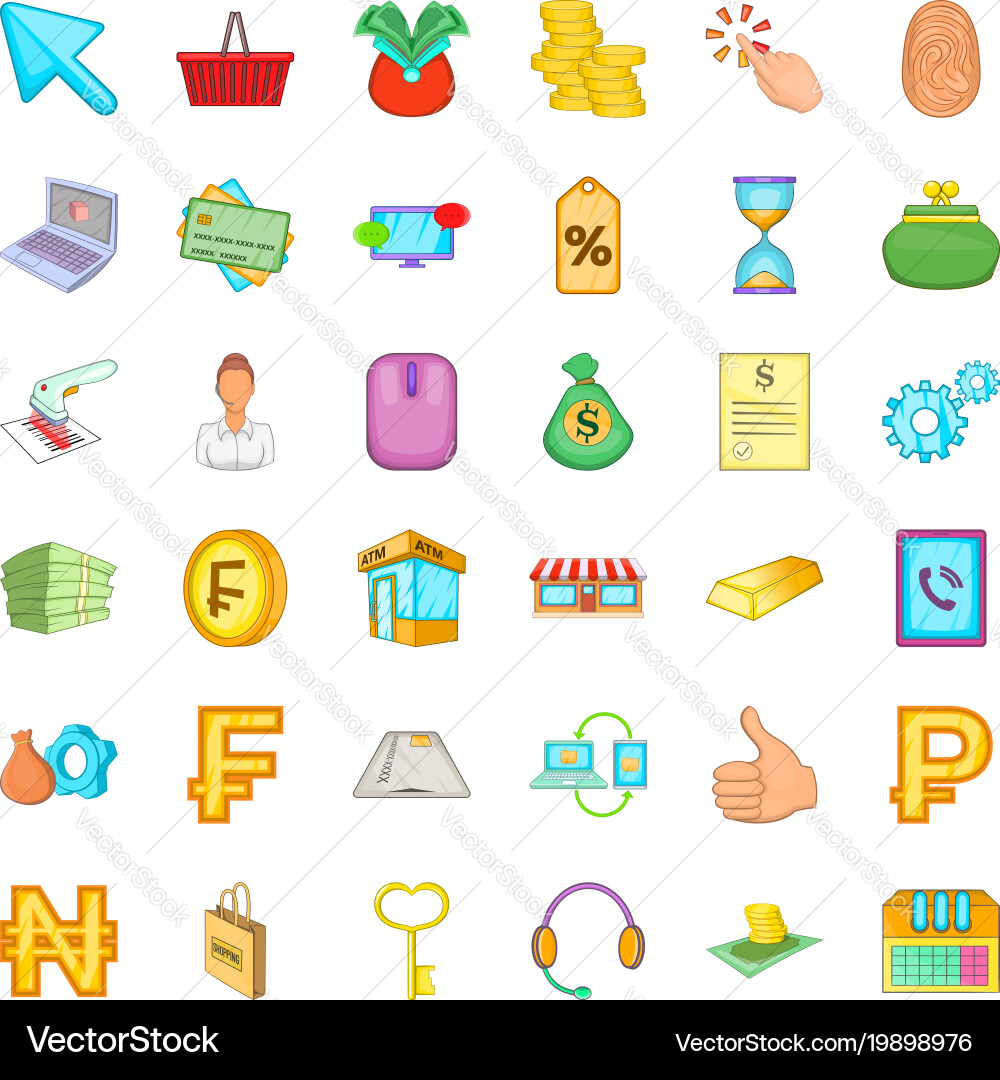 Bank widget icons set cartoon style Royalty Free Vector