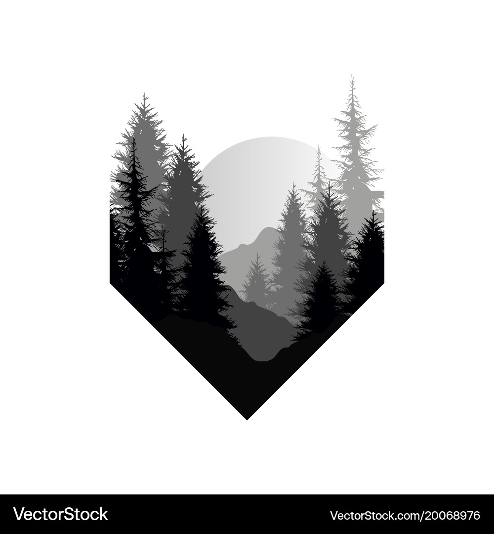 Beautiful nature landscape with silhouettes Vector Image