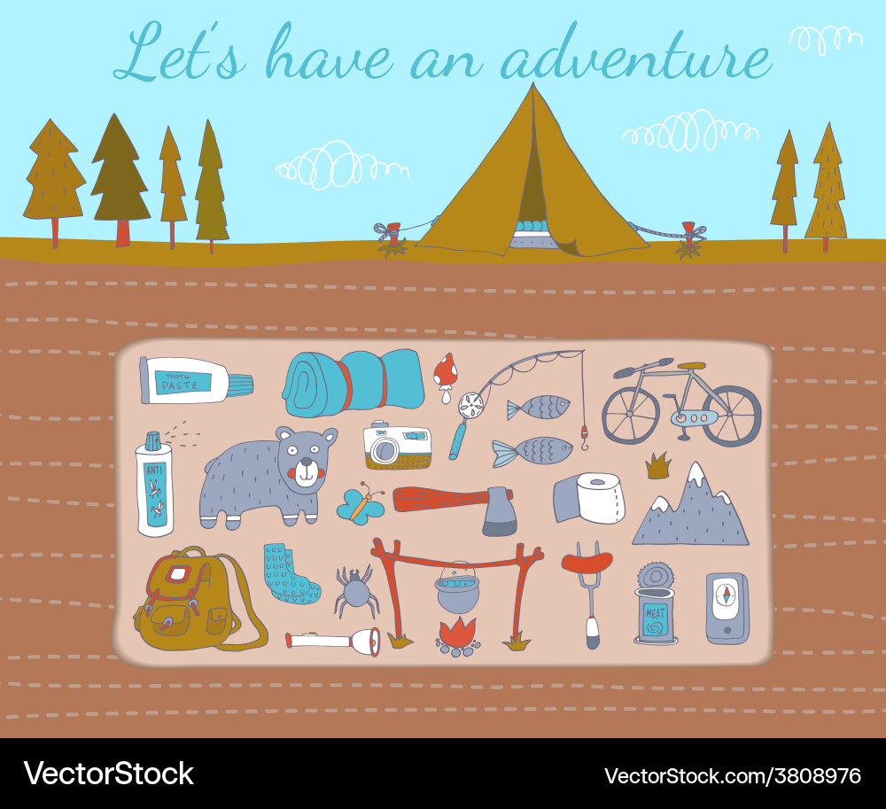 Camping adventure set Royalty Free Vector Image