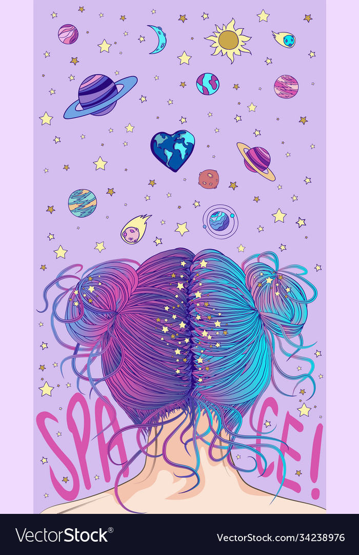 Cosmos Enjoys Girl From Backand Royalty Free Vector Image