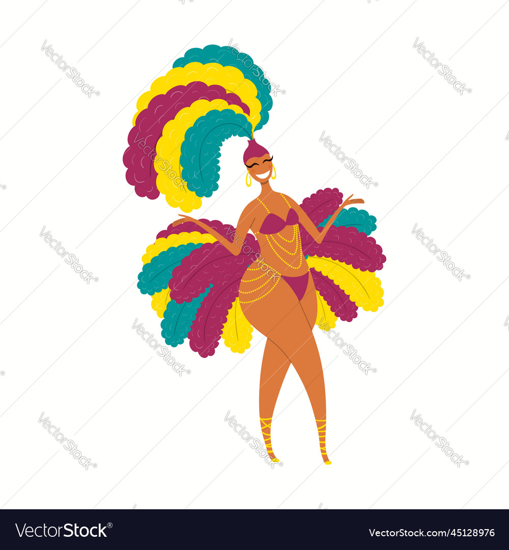 Girl Dancer In Carnival Costume Bikini Feathers Vector Image 