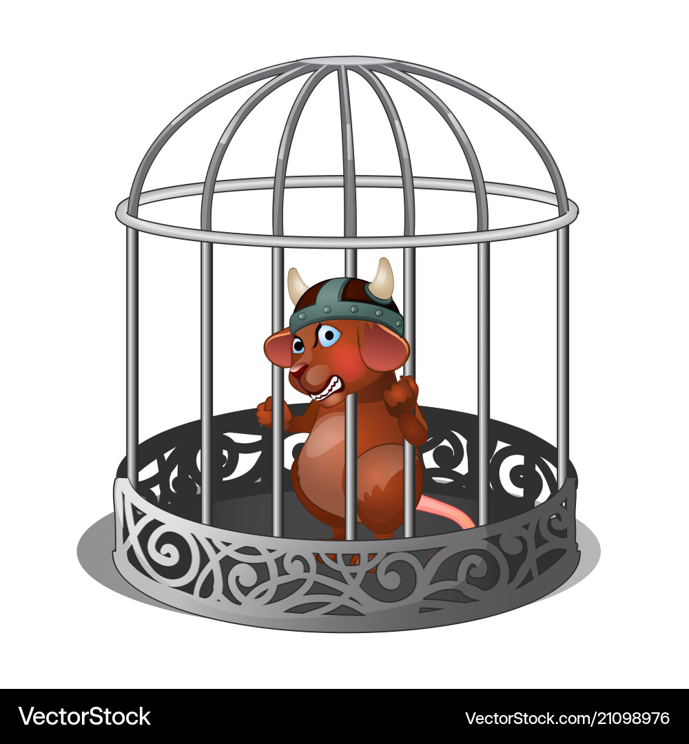 Mouse in the cage bares his teeth isolated on Vector Image
