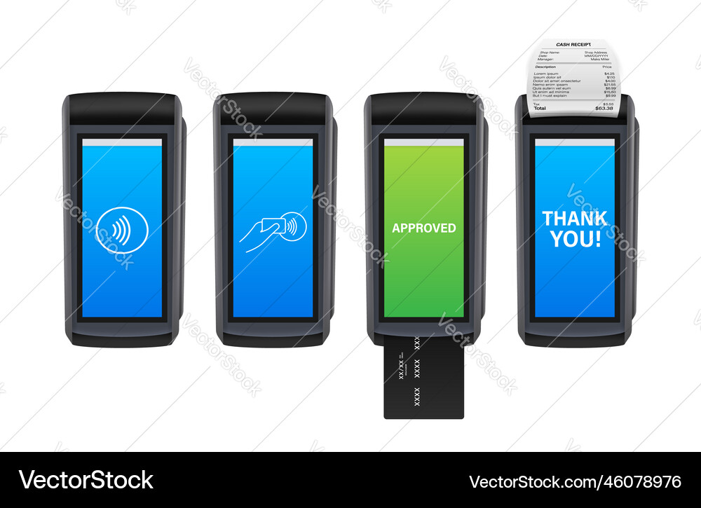 Pos terminal paper receipt approved rejected Vector Image