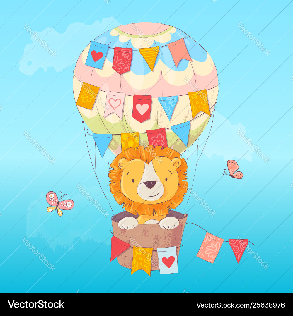 Postcard poster a cute leon in a balloon Vector Image