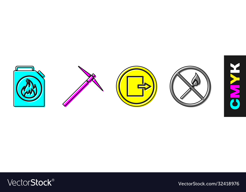 Set canister for flammable liquids pickaxe fire Vector Image Set canister for flammable liquids pickaxe fire Vector Image