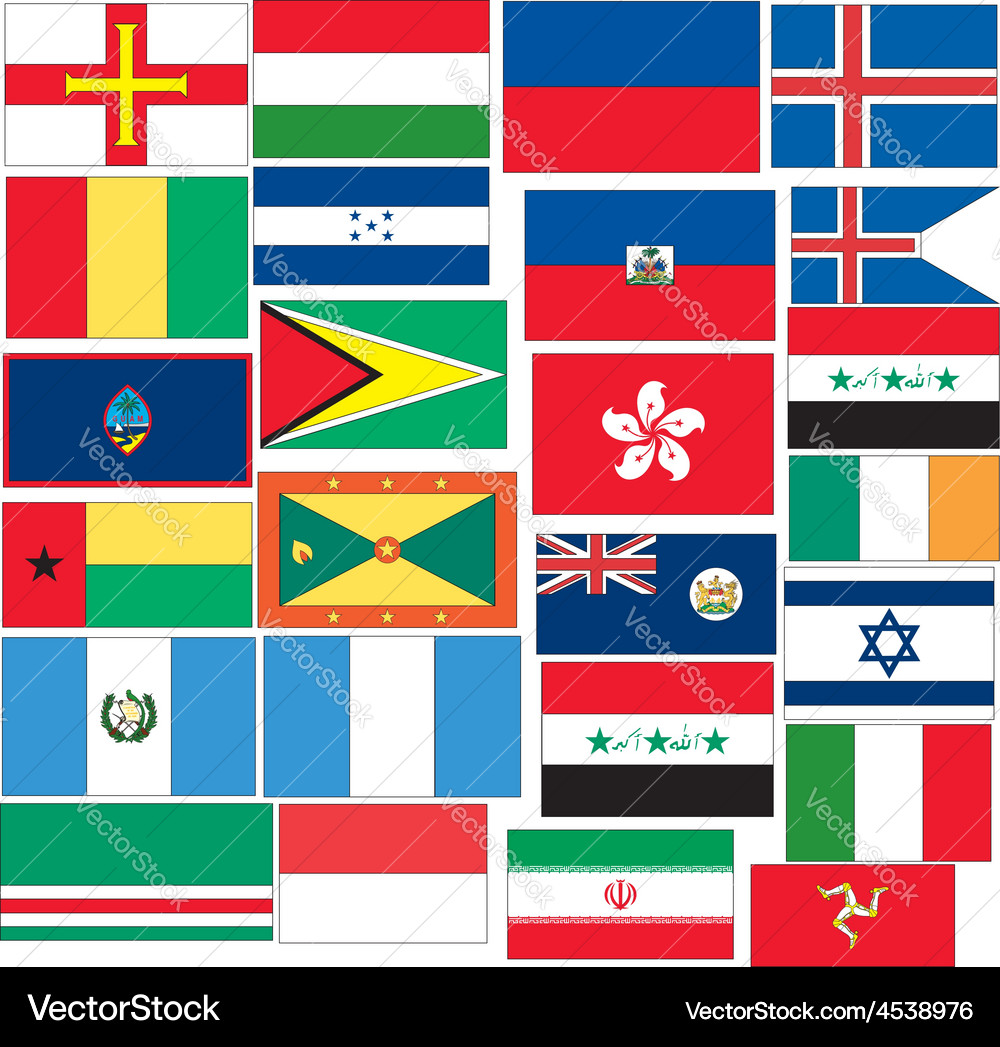 Set of 25 flags with countris started g h i Vector Image