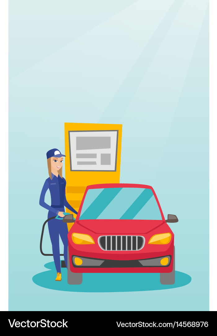 Worker filling up fuel into car Royalty Free Vector Image