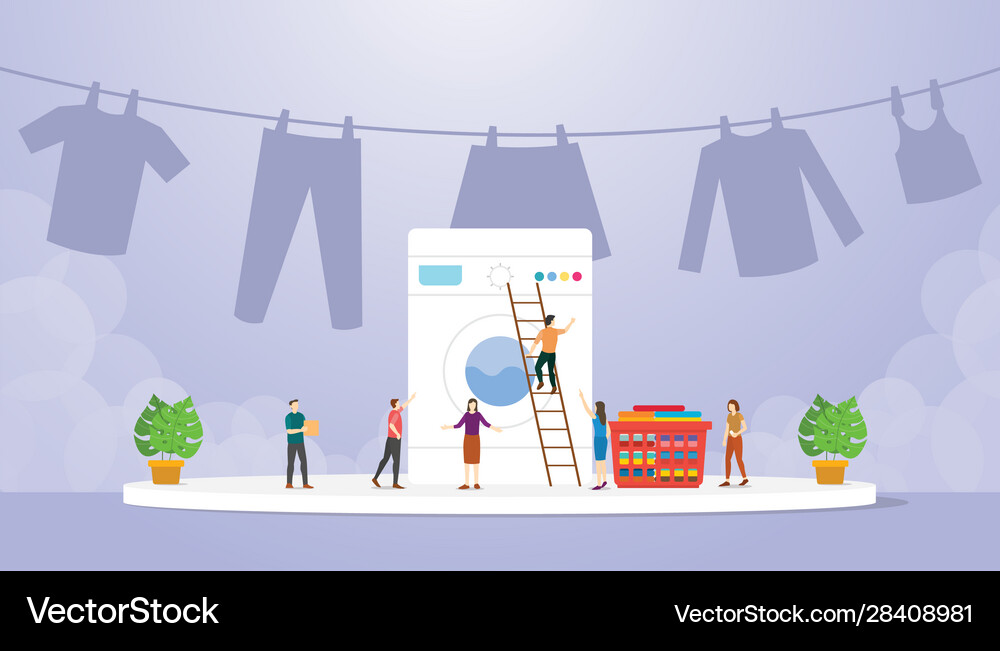 Laundry wash machine fashion with people work Vector Image