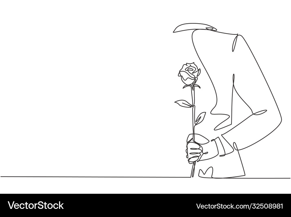 One single line drawing young happy man hiding Vector Image