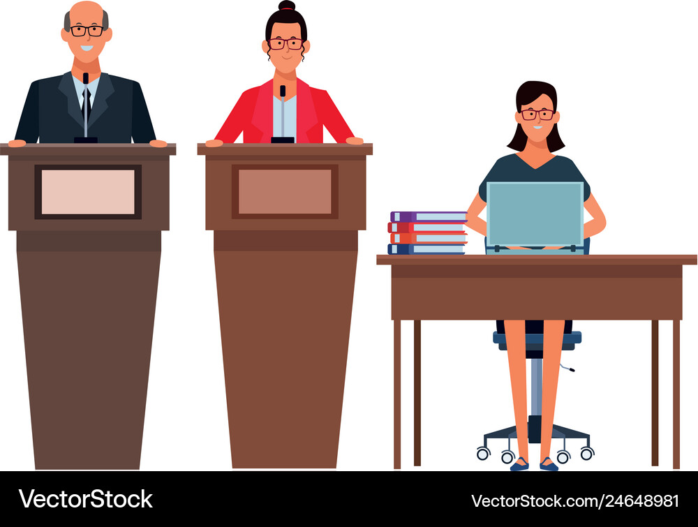 People in podium and desk Royalty Free Vector Image