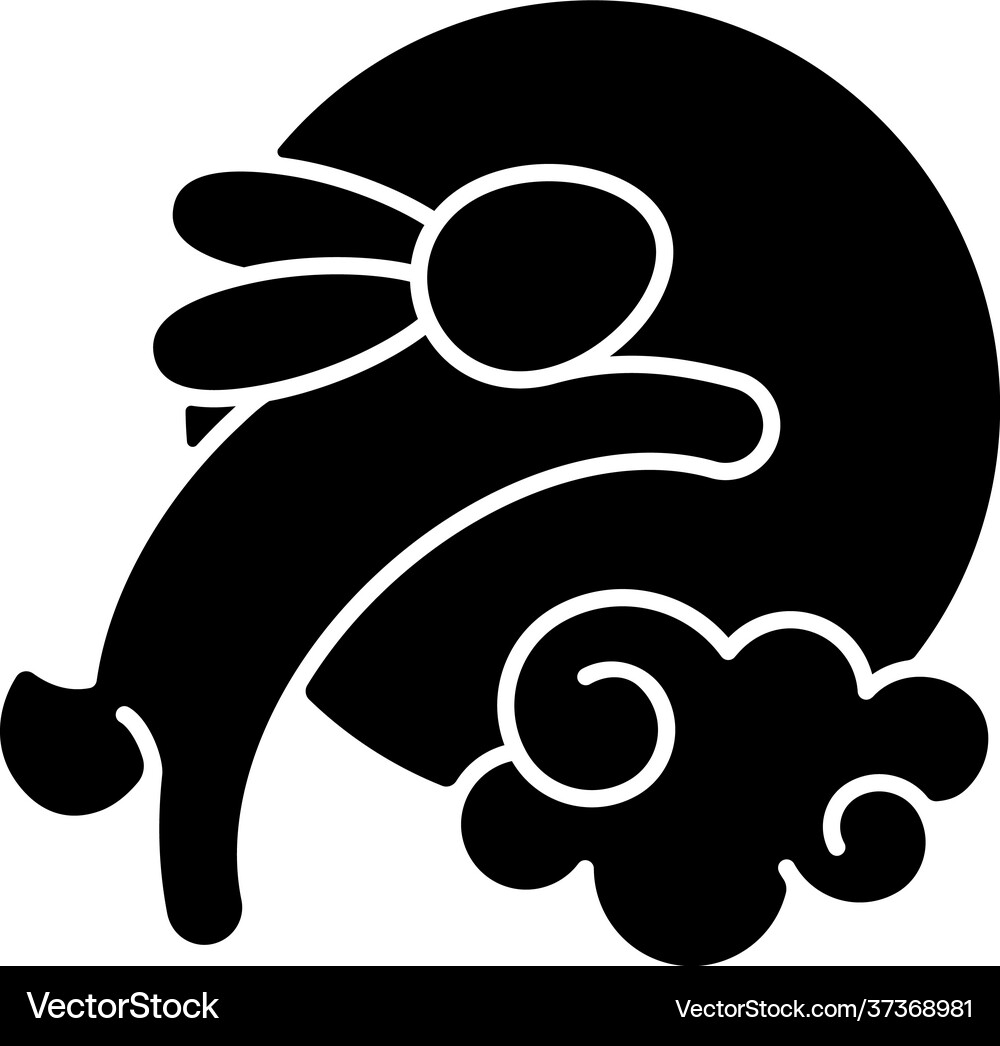 Rabbits and moon black glyph icon Royalty Free Vector Image
