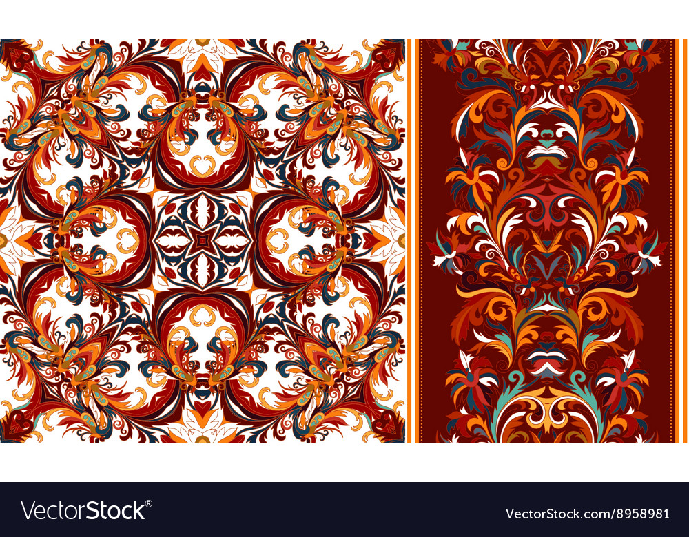 Set seamless floral pattern and border Royalty Free Vector