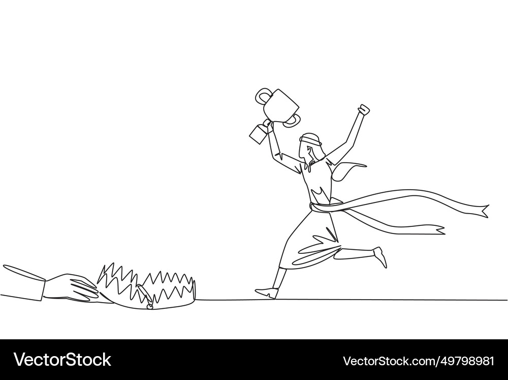 Single one line drawing arab businessman running Vector Image
