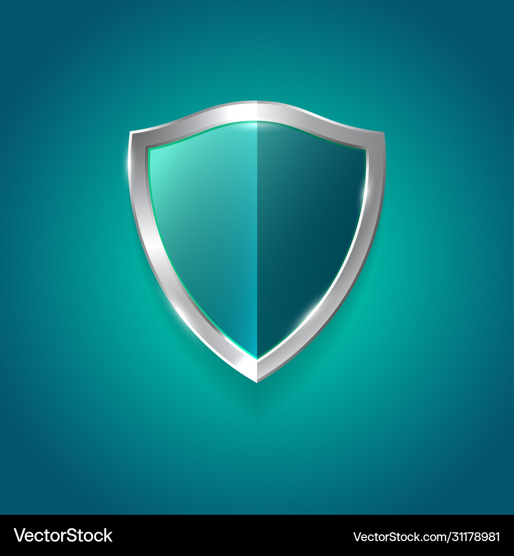 Symbol protection guard green glossy shield Vector Image