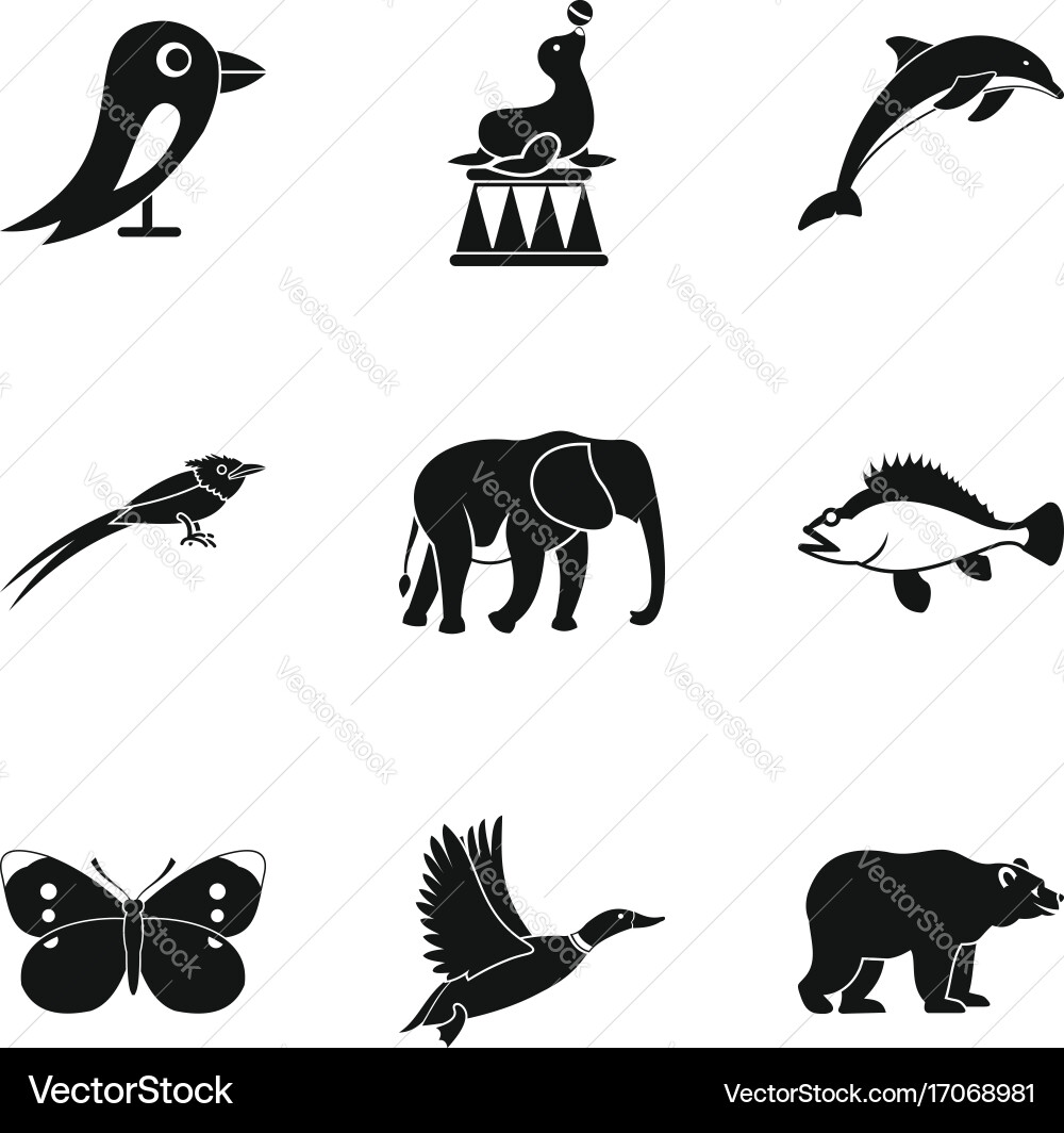 Training animal icons set simple style Royalty Free Vector