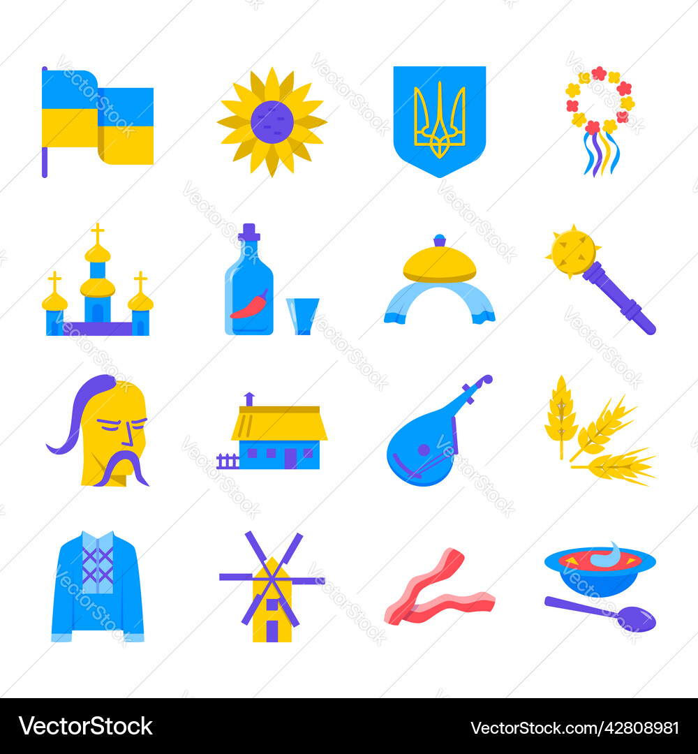 Ukraine icons collection in flat style Royalty Free Vector