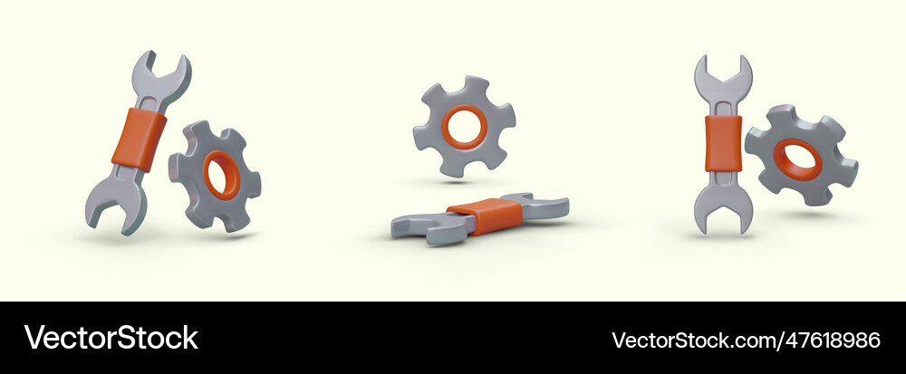 3d wrench and gear in different positions Vector Image
