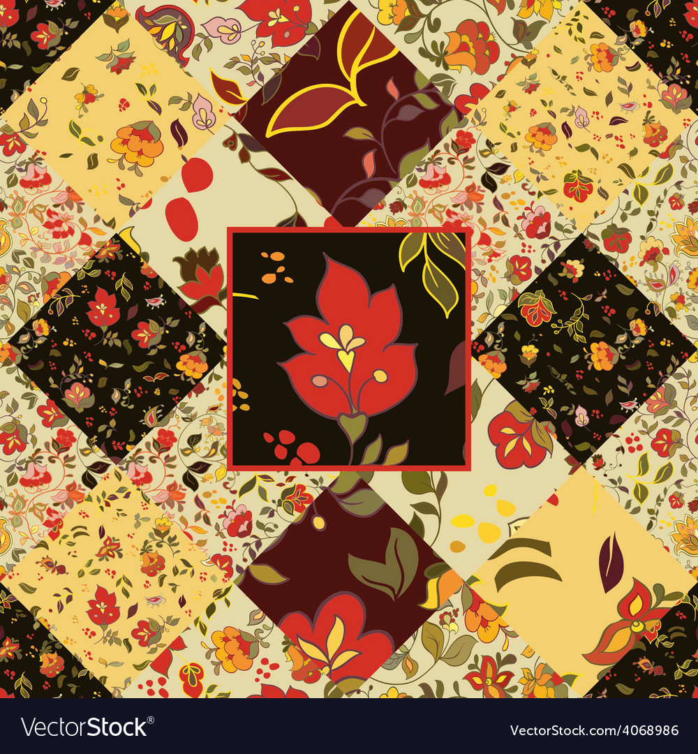 Creative seamless patchwork pattern with flowers Vector Image