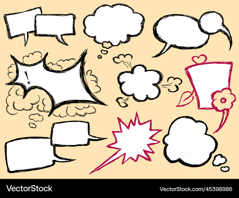 Hand drawn speech and thought bubbles Royalty Free Vector