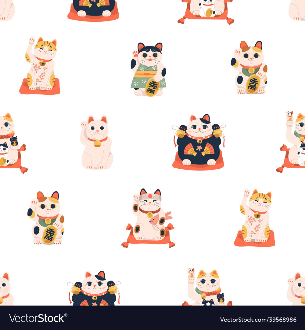Seamless pattern with maneki-neko cats for good Vector Image