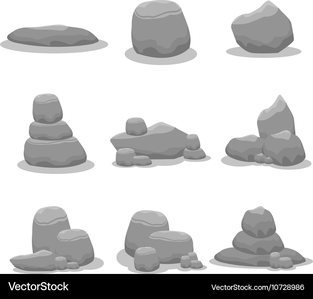 Set of nine gray rock Royalty Free Vector Image
