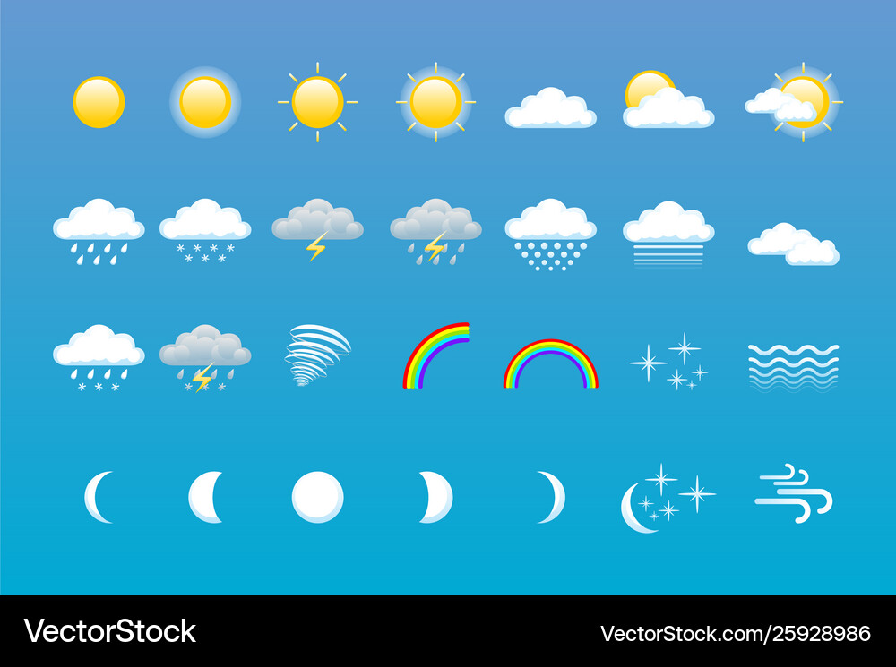 Set weather icons eps 10 blue background Vector Image