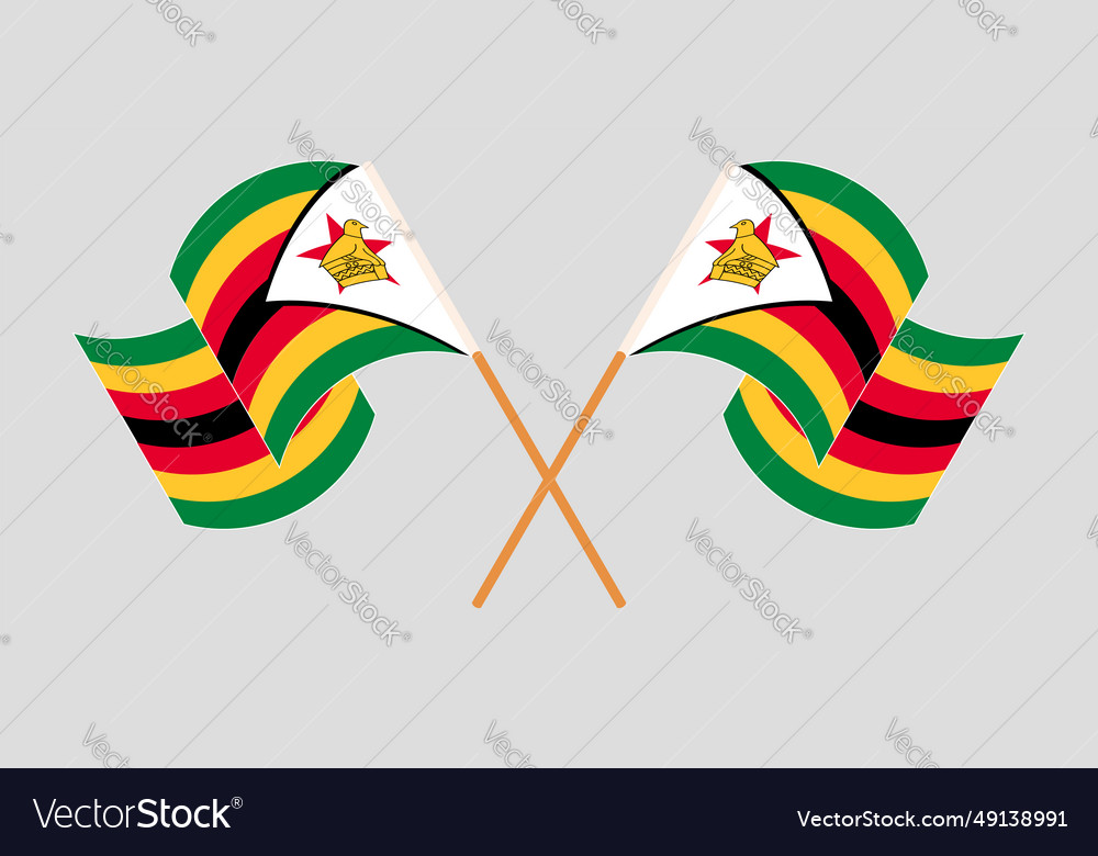 Crossed and waving flags of zimbabwe Royalty Free Vector