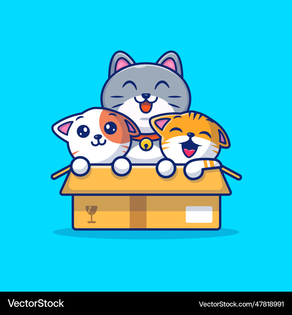 Cute cat playing in the box cartoon Royalty Free Vector