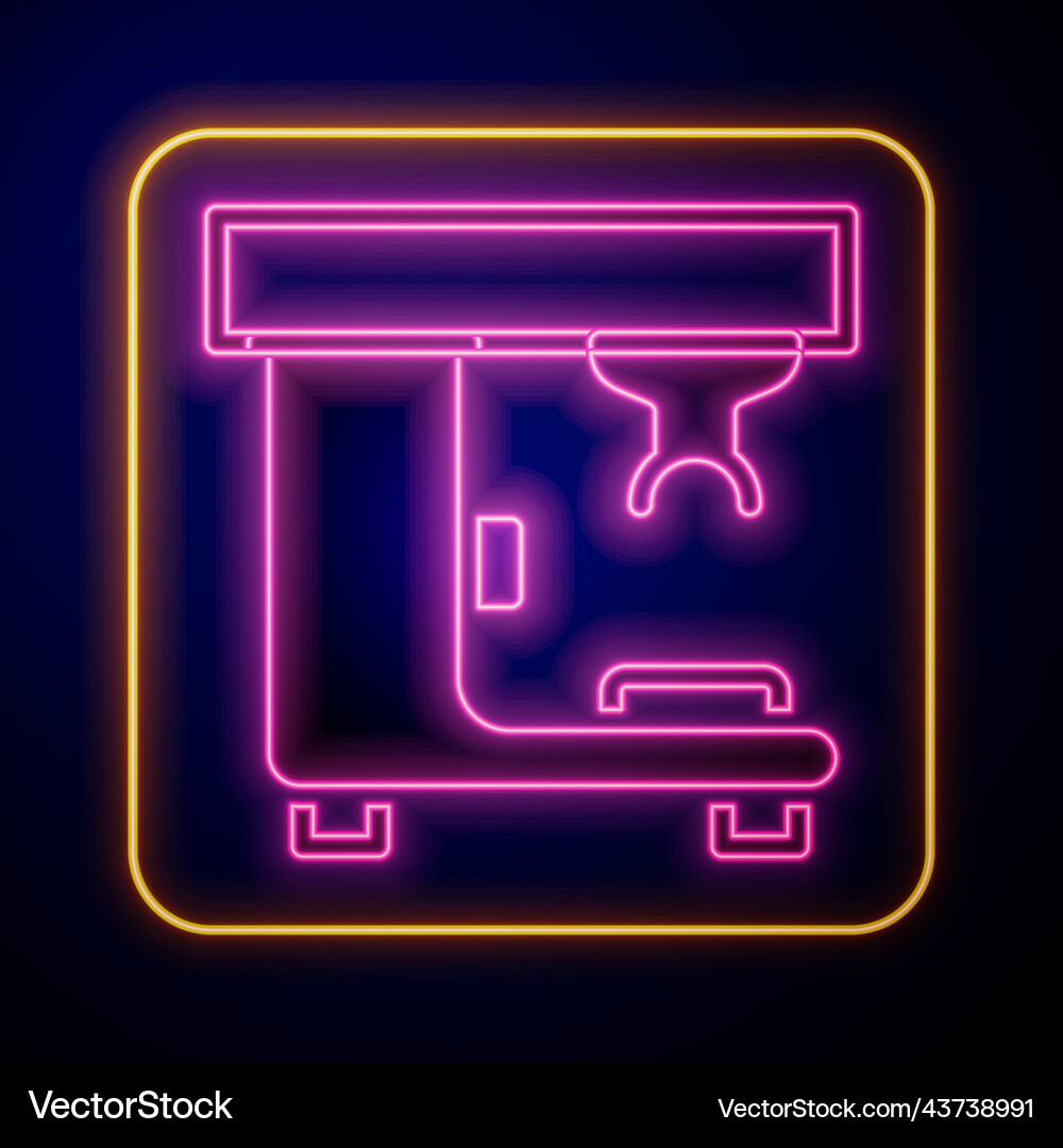 Glowing neon coffee machine icon isolated on black