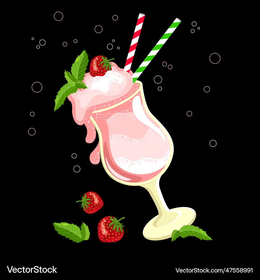 Milkshake with strawberries and mint leaves Vector Image