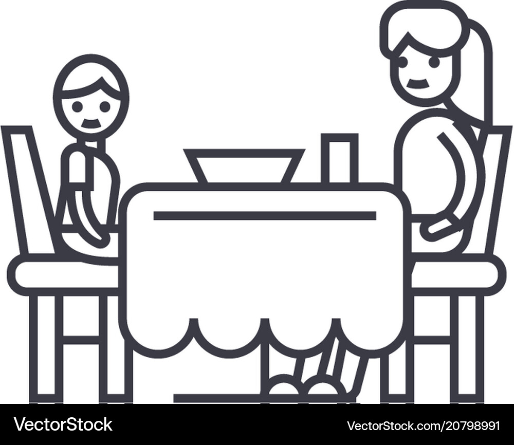 Son and mom having dinner line icon sign Vector Image