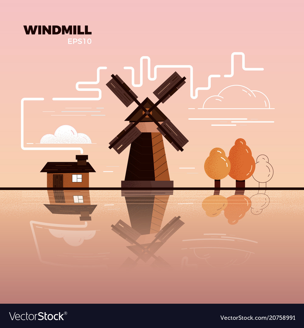 Windmill landscape Royalty Free Vector Image - VectorStock