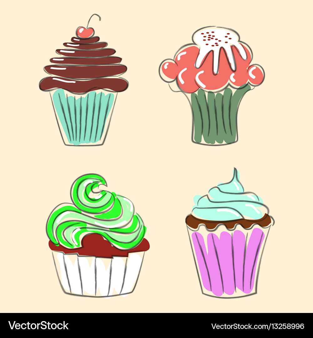 Collection of hand drawn cupcakes Royalty Free Vector Image