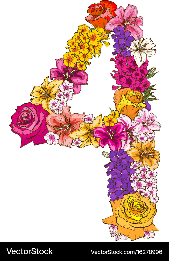 Four digit made of different flowers Royalty Free Vector