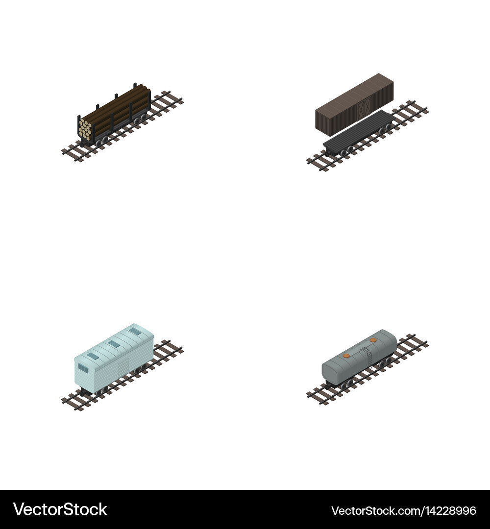 Isometric wagon set lumber shipping delivery Vector Image