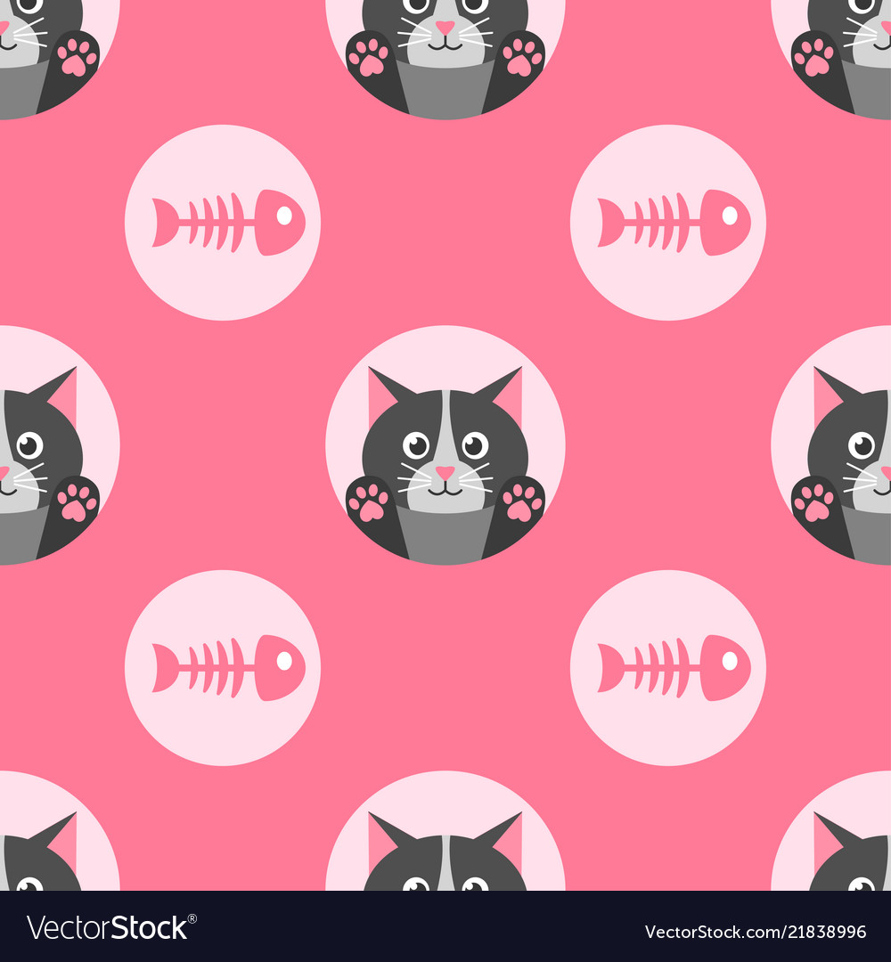 Pattern with cute cat and fish bone Royalty Free Vector