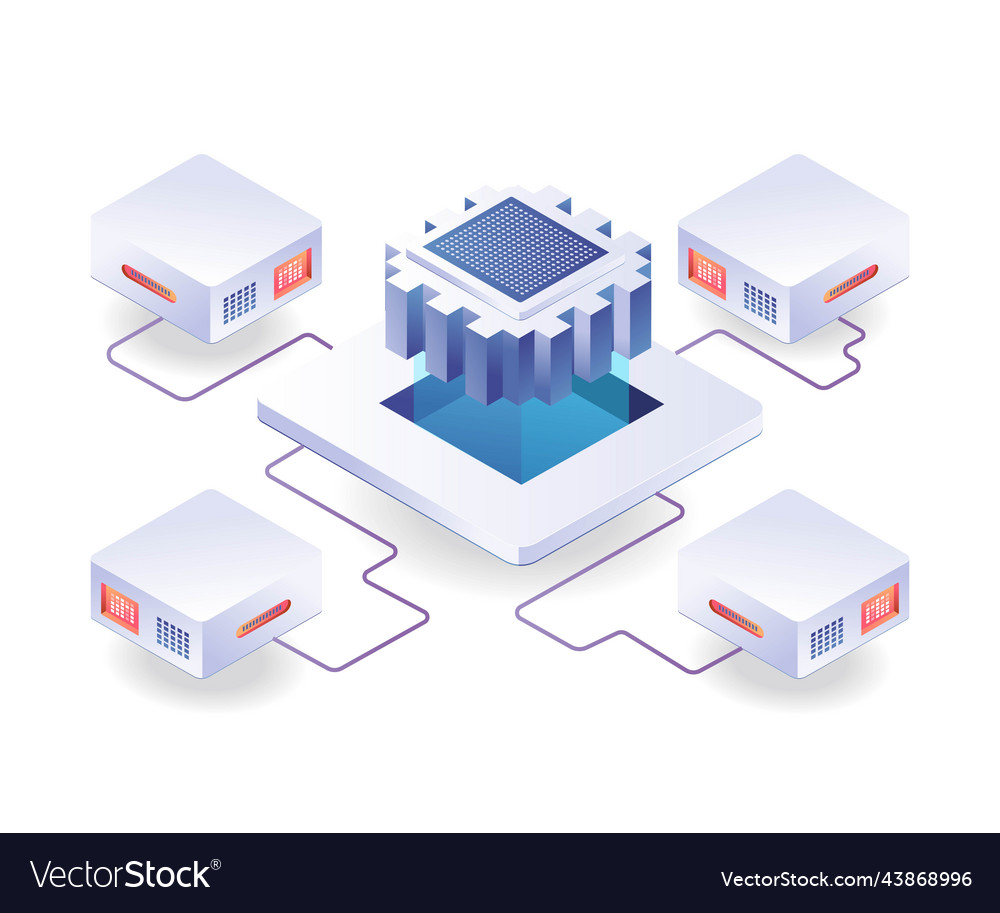 Server chip network in isometric Royalty Free Vector Image